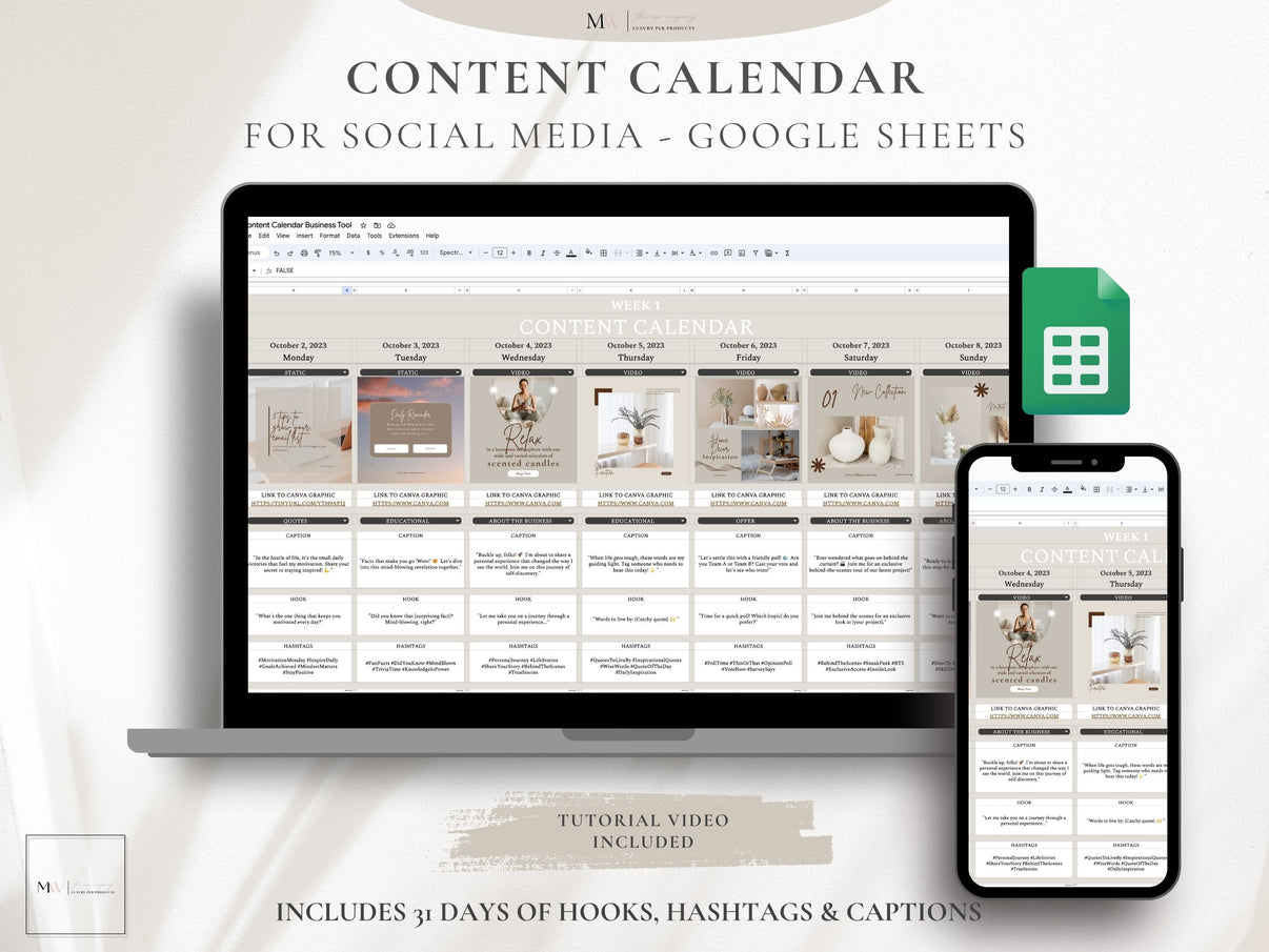 Social Media Content Calendar & Planner Template, Google Sheets Spread ...